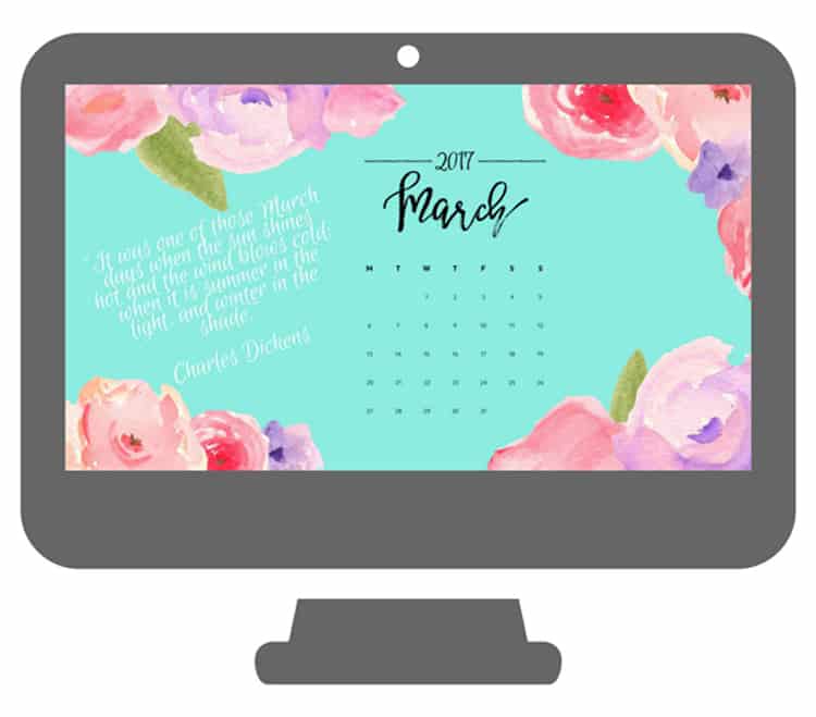 March Watercolor Desktop Calendar Wallpaper - Domestically Designed
